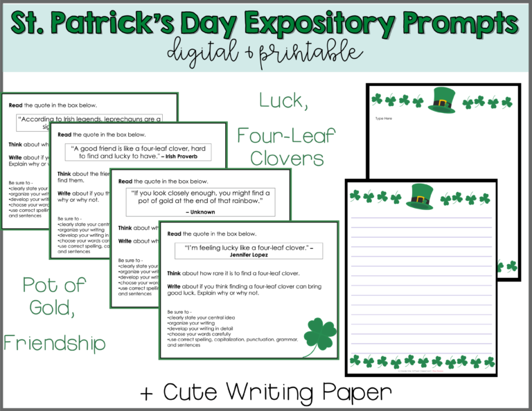 St. Patrick's Day ELA - Upper Elementary Writing Activities - Inside ...